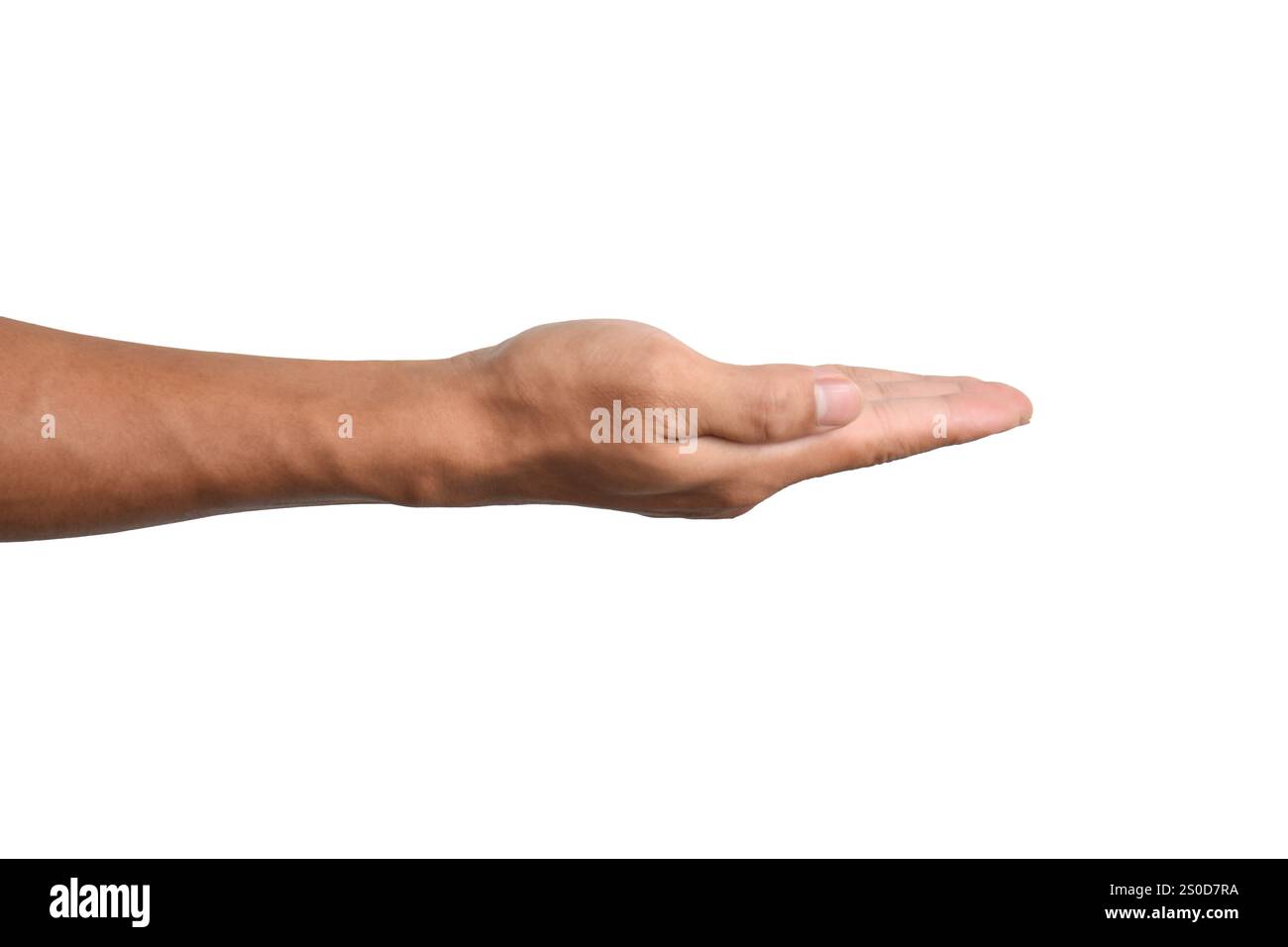 Close up of a hand holding something isolated on a white background ...