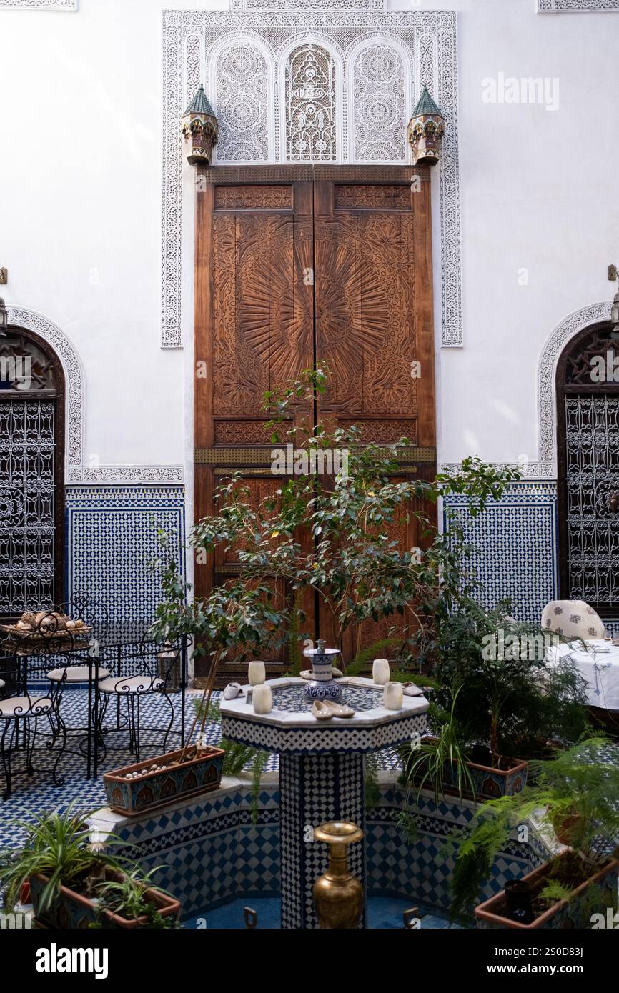 Interior of a beautiful riad in the medina in Fes in Morocco on 2 ...
