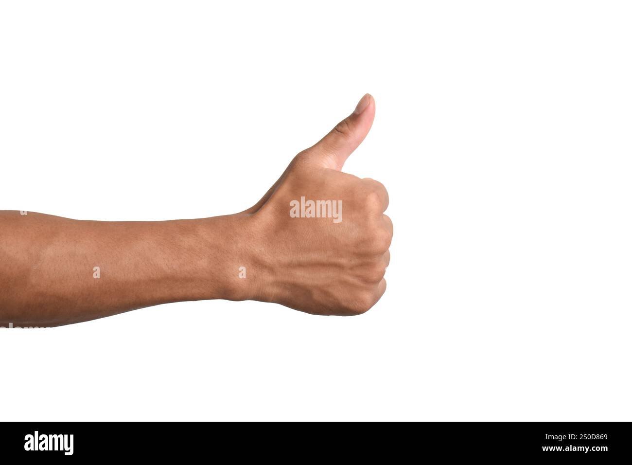 Male hand showing thumbs up gesture isolated on white background Stock ...