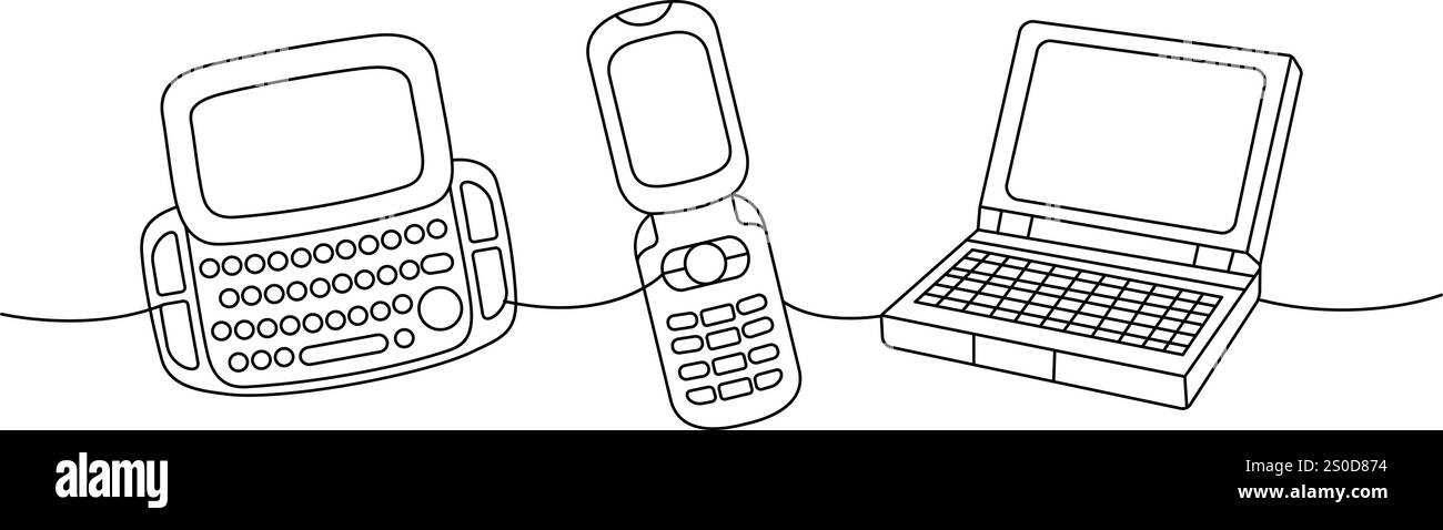 Retro flip phones one line continuous drawing. Mobile flip phone, smart ...