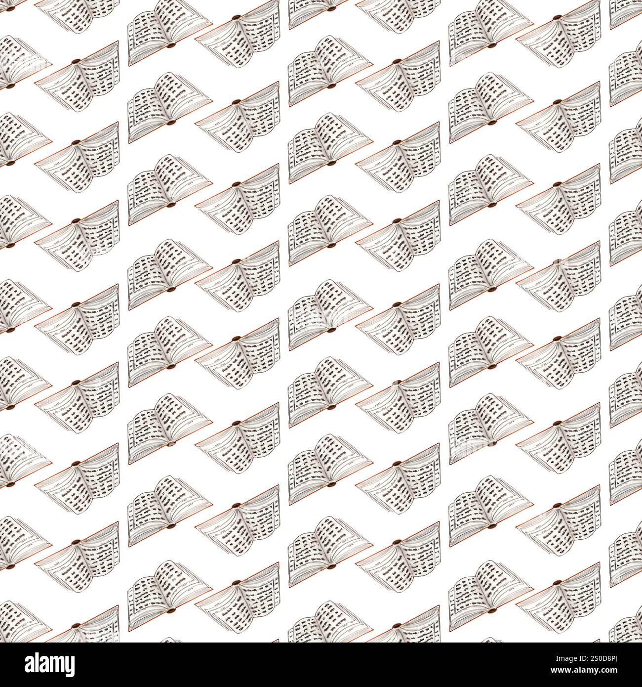 Open book watercolor seamless pattern. Spell book illustration on ...