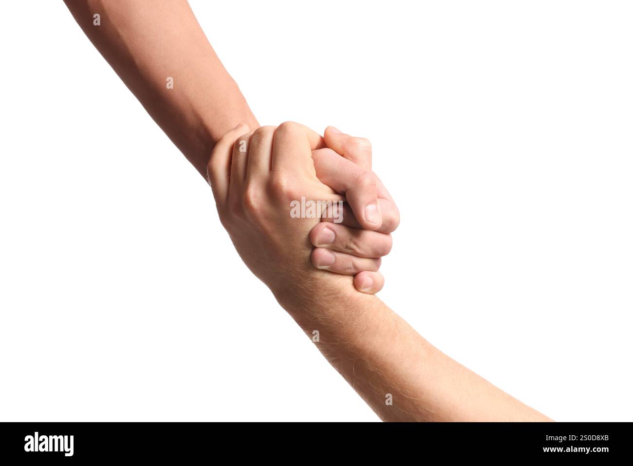 Help and support. People holding hands on white background, closeup ...