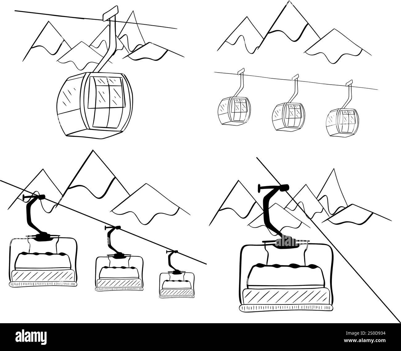 Ski mountain Lift graphic line composition set in mountains. Vector ...