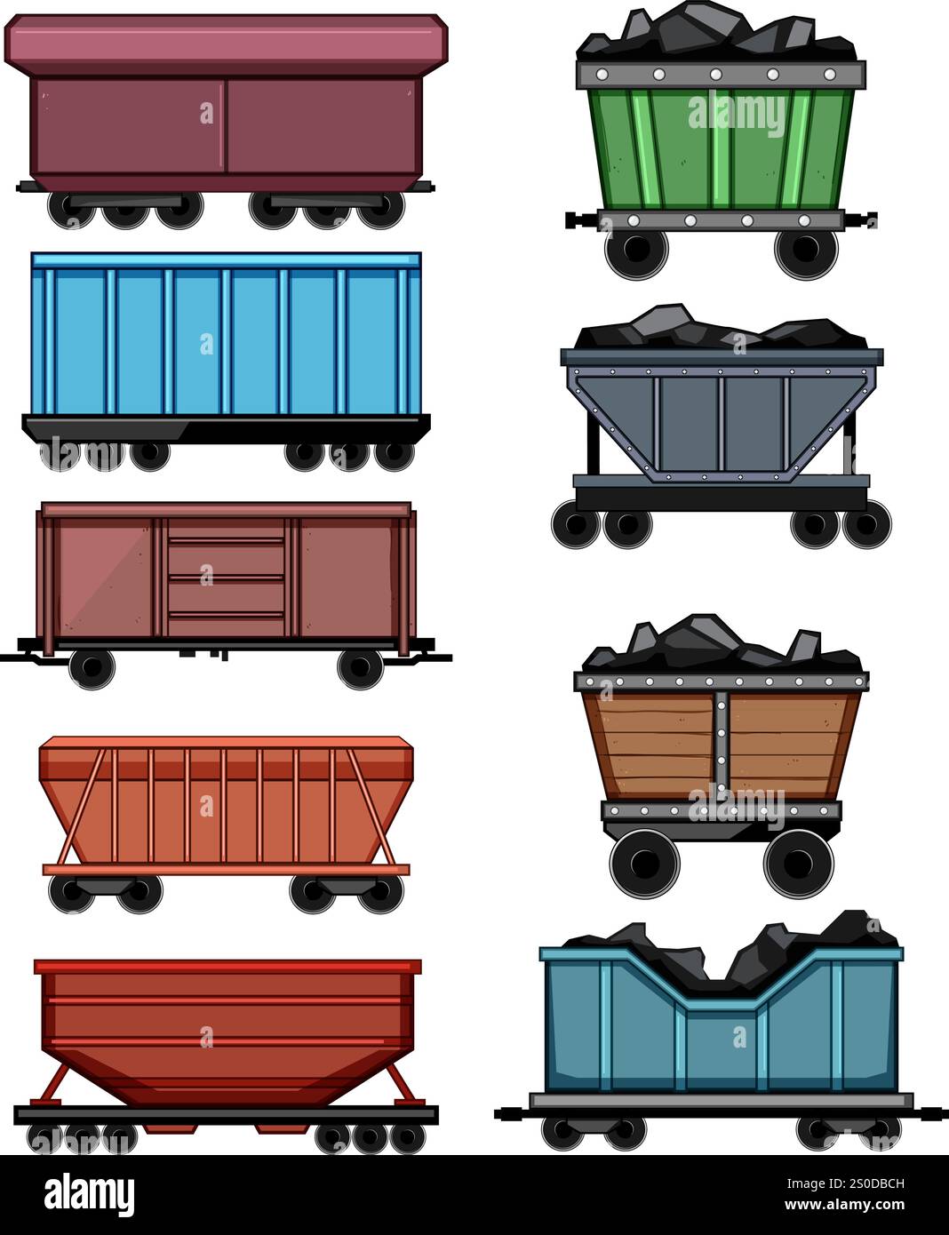 coal wagon set cartoon. mining industry, freight rail, cargo bulk coal ...