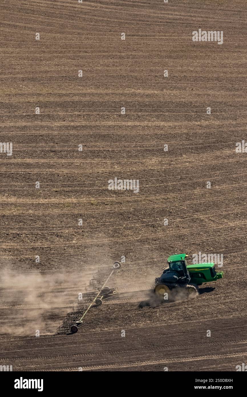 View of farmer tilling the land, from Kamiak Butte County Park in the ...