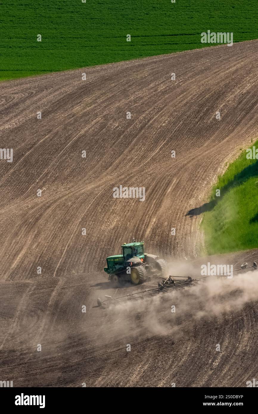 View of farmer tilling the land, from Kamiak Butte County Park in the ...