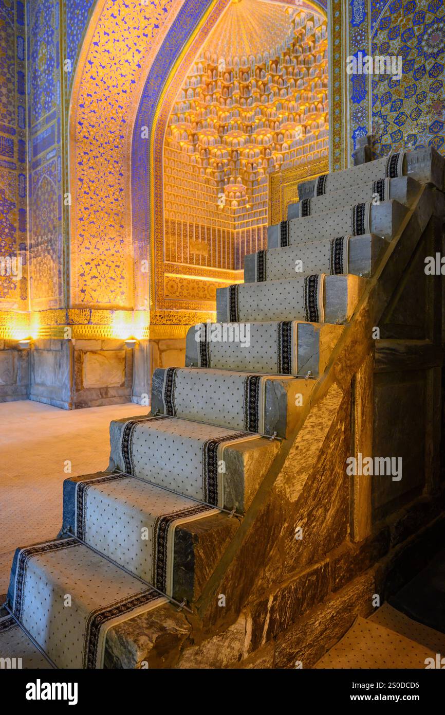 Mimbar - pulpit in the 15th century Tillya-Kari Mosque from which the ...