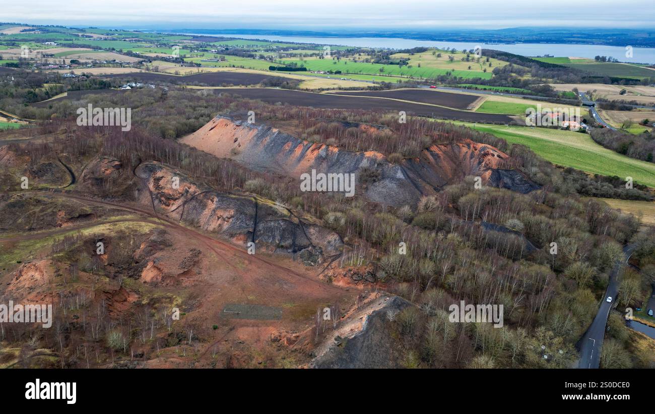 Aerial drone view of the Union Canal and Philpstoun shale bing, West ...