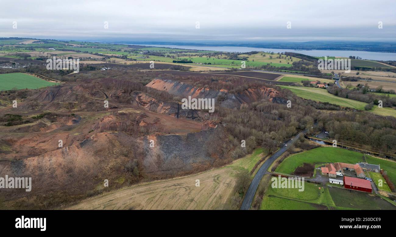 Aerial drone view of the Union Canal and Philpstoun shale bing, West ...