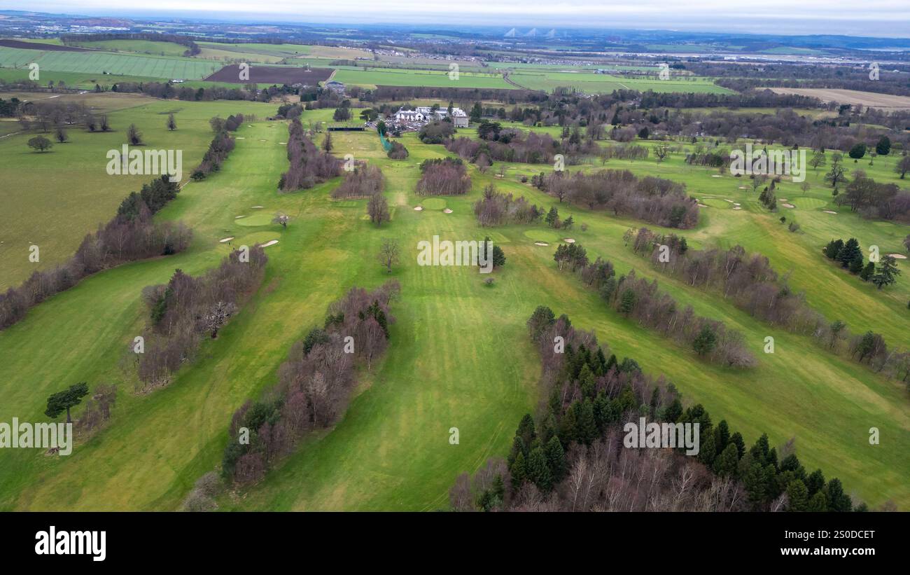 Aerial view of the Dalmahoy Hotel and Country Club, Near Edinburgh, UK ...