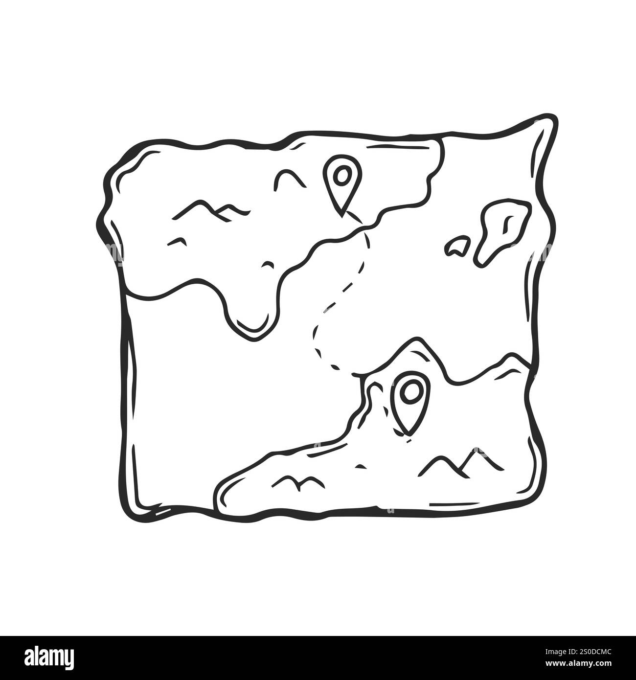 Cute pirate's treasure map with lots of icons and volcano island with ...