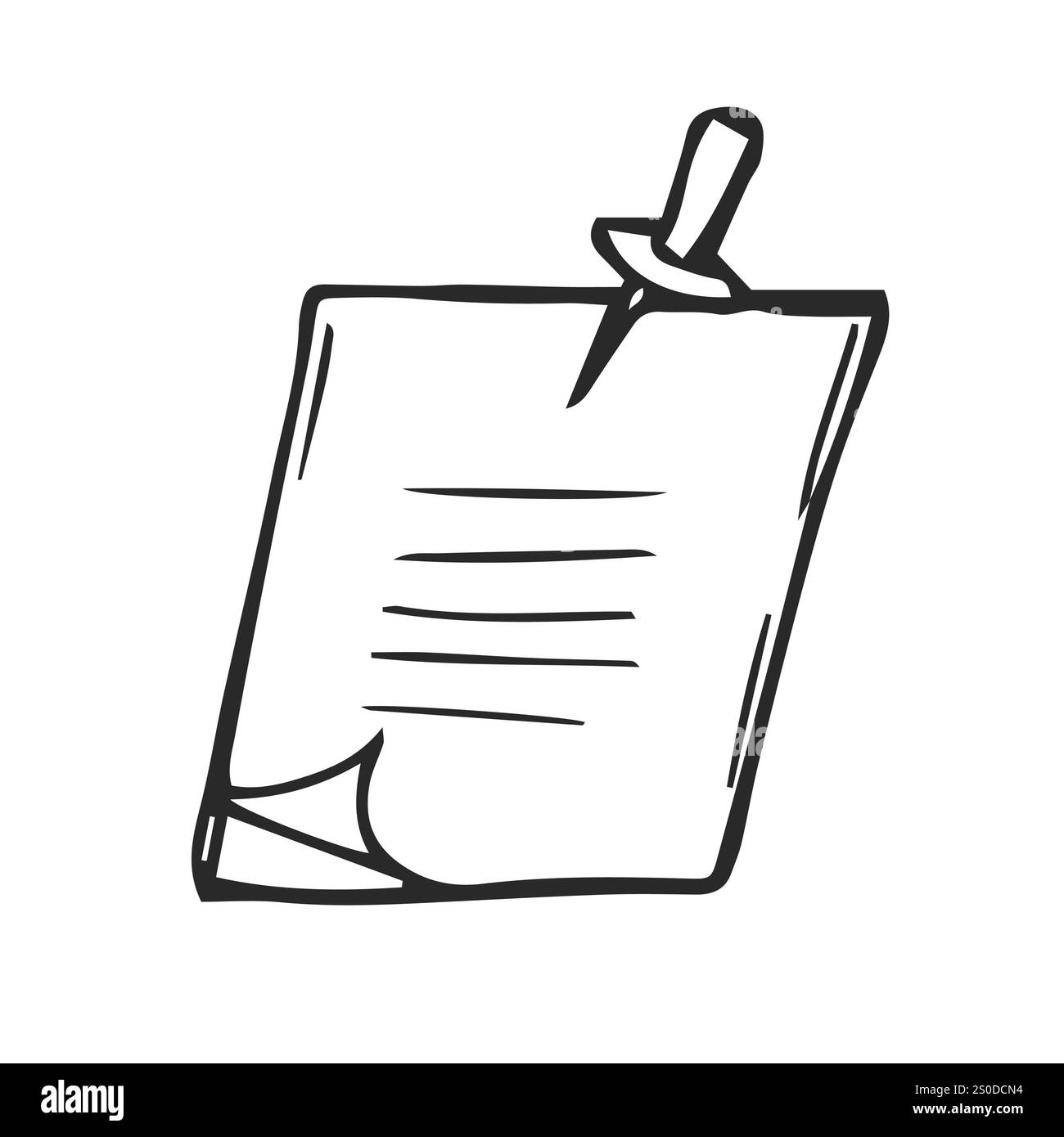 hand drawn note paper with push button icon, reminder sticker pinned ...