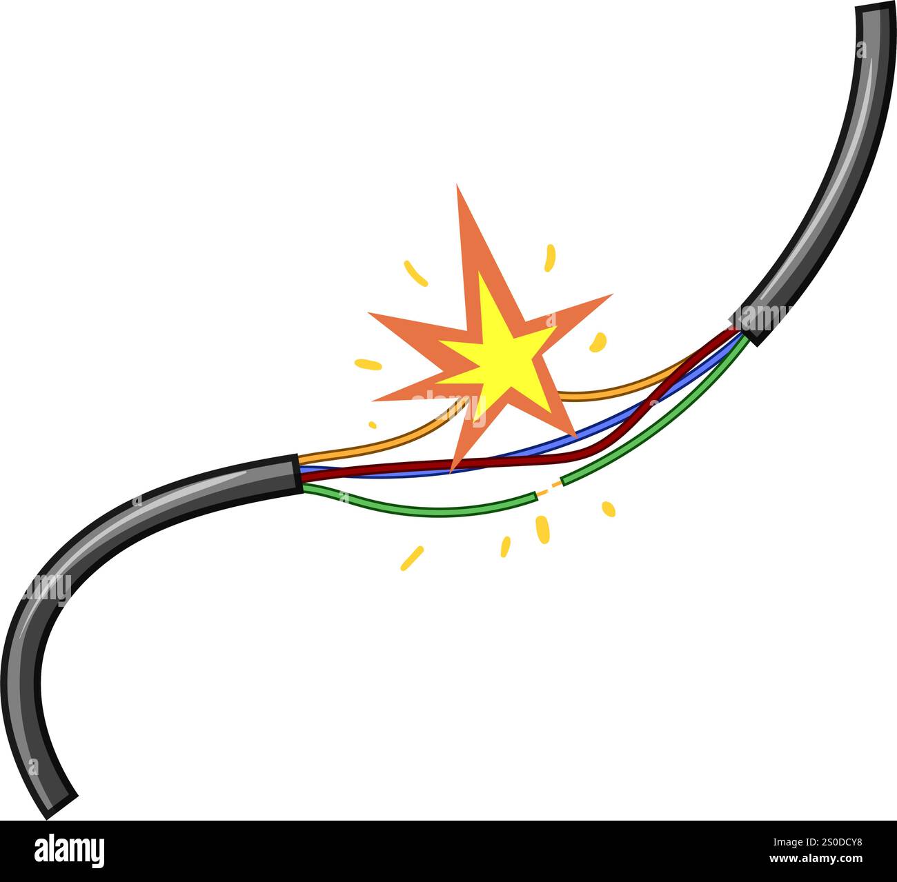 troubleshooting broken cable cartoon. connectivity damage, frayed ...