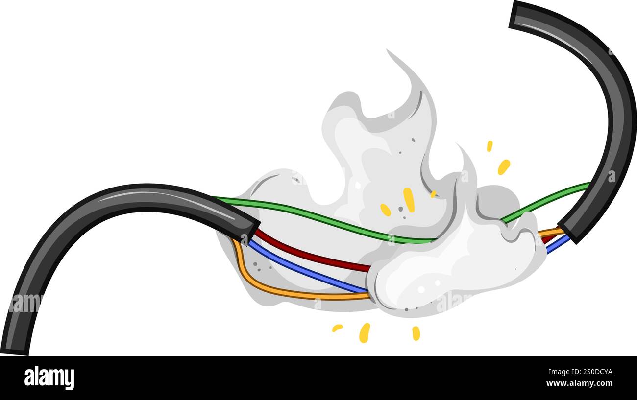 insulation broken cable cartoon. maintenance diagnostics, signal ...