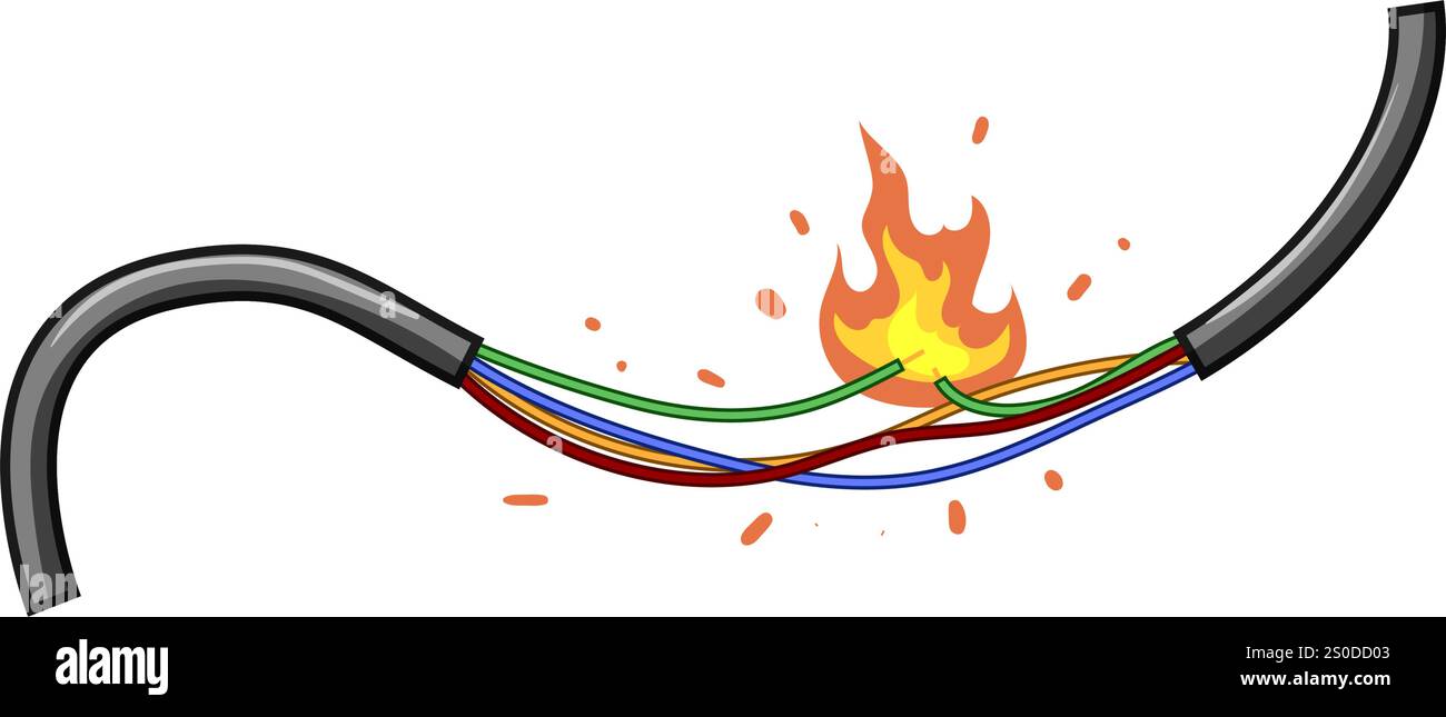 connectivity broken cable cartoon. damage frayed, insulation ...