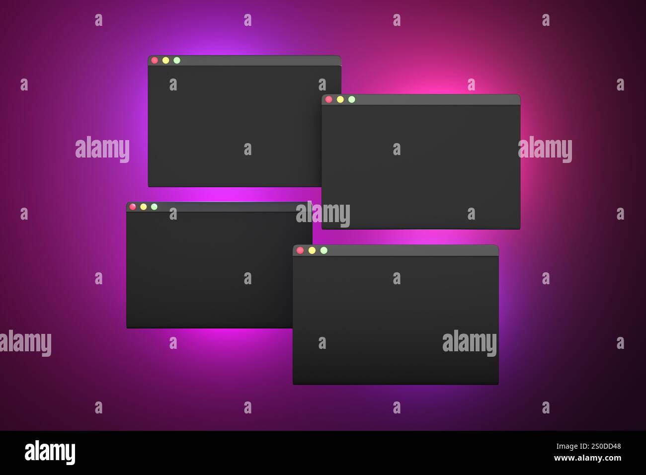 Computer popup windows on purple background. Illustration as the copy ...