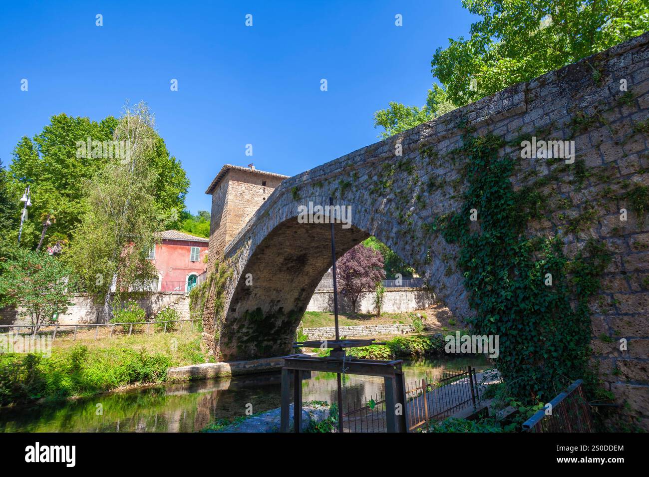 Subiaco Italy San Francesco bridge over Aniene River, medieval stone ...