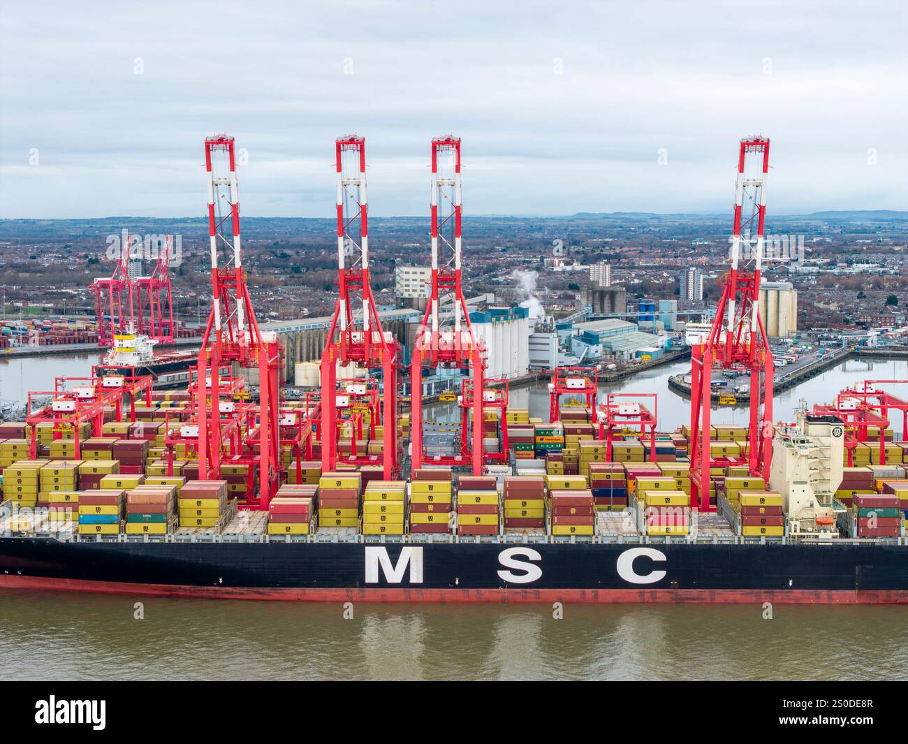 MSC Luciana container ship loading at Liverpool2 terminal on the River ...