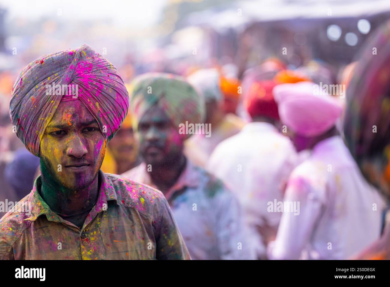 Group of sikh people (Nihang Sardar) during the celebration of Hola ...
