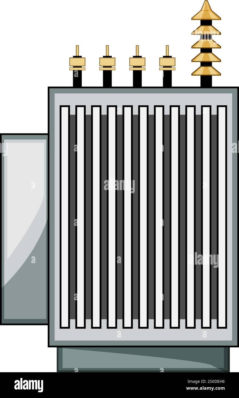 current electrical transformer cartoon. power efficiency, winding ...