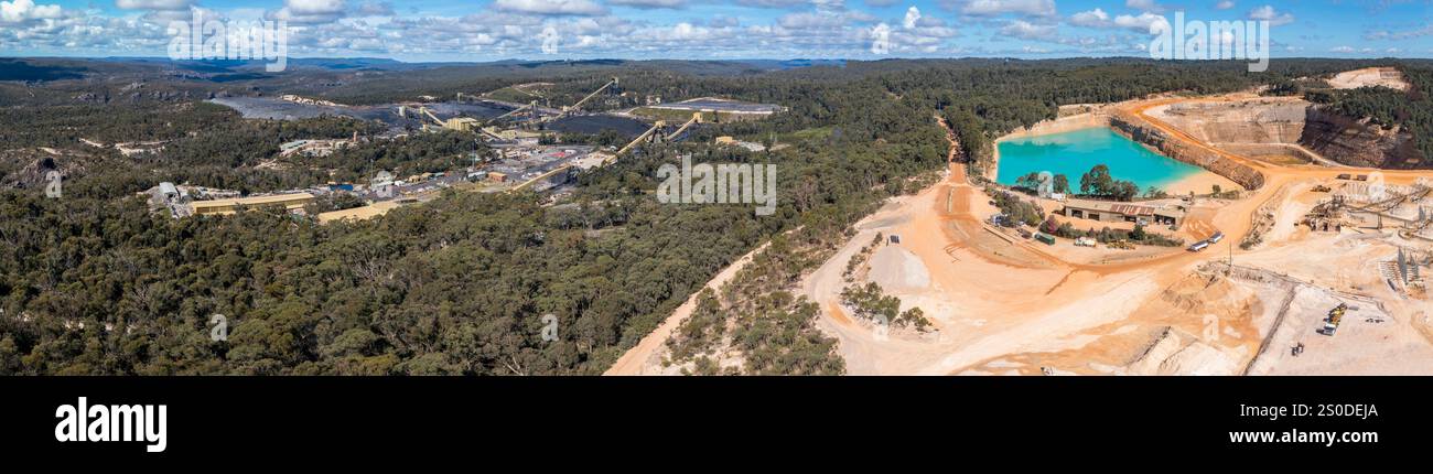 Drone aerial panoramic photograph of a working industrial coal colliery ...