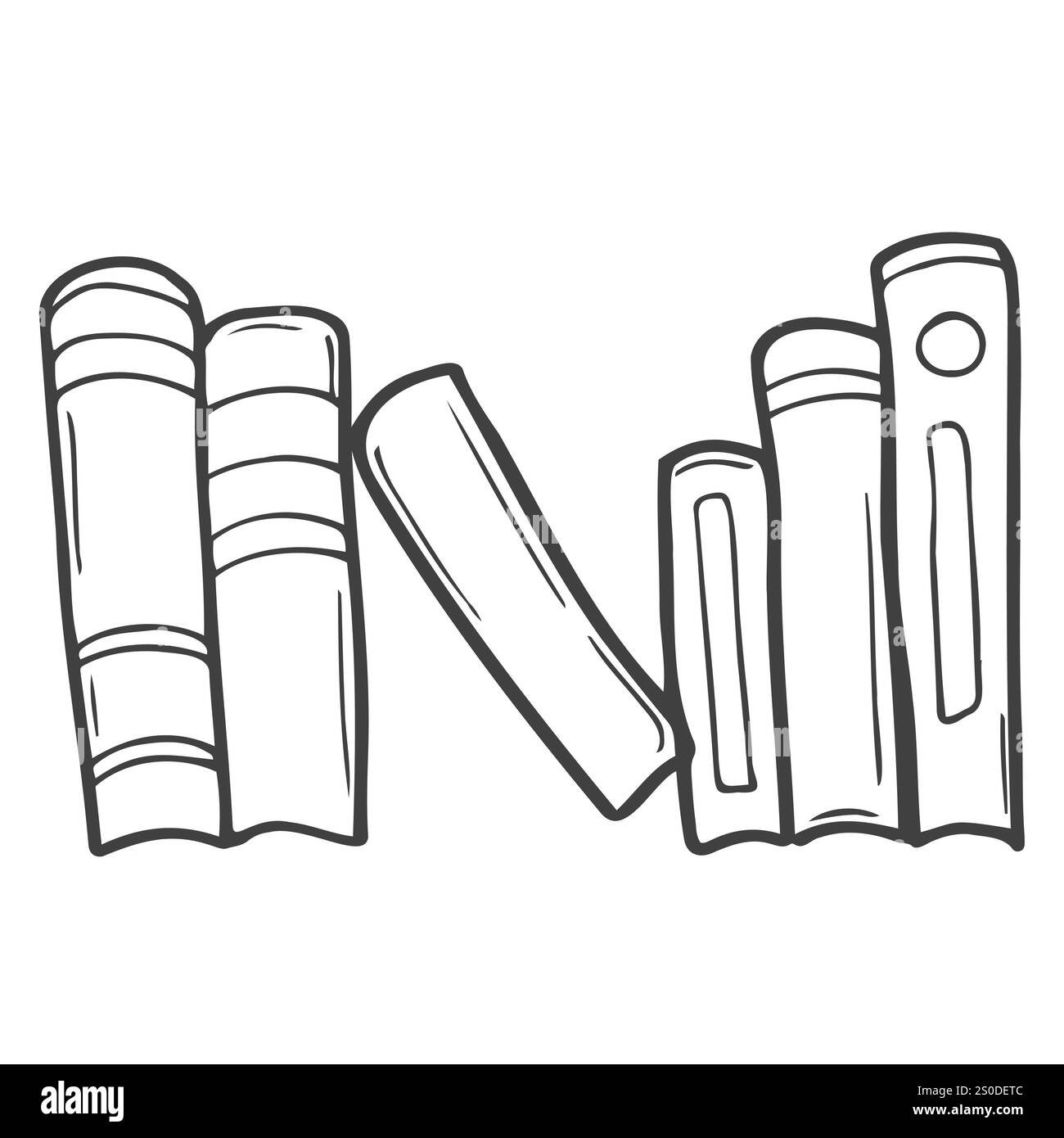 Set of Library books doodle. Stack of books,open and closed books in ...