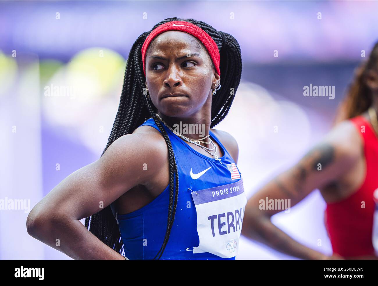 Twanisha Terry participating in the 100 meters at the Paris 2024 ...