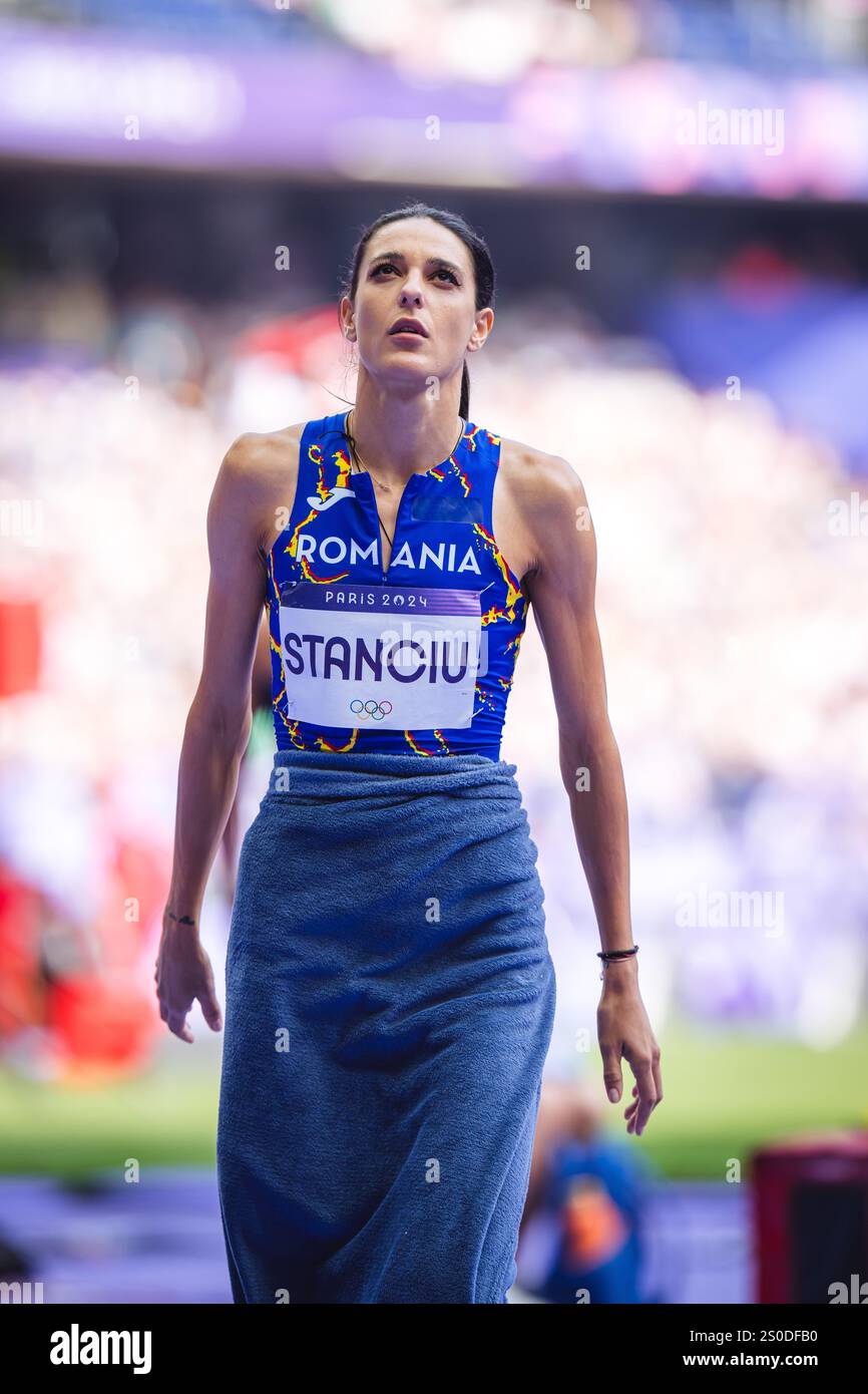 Daniela Stanciu participating in the high jump at the Paris 2024 ...