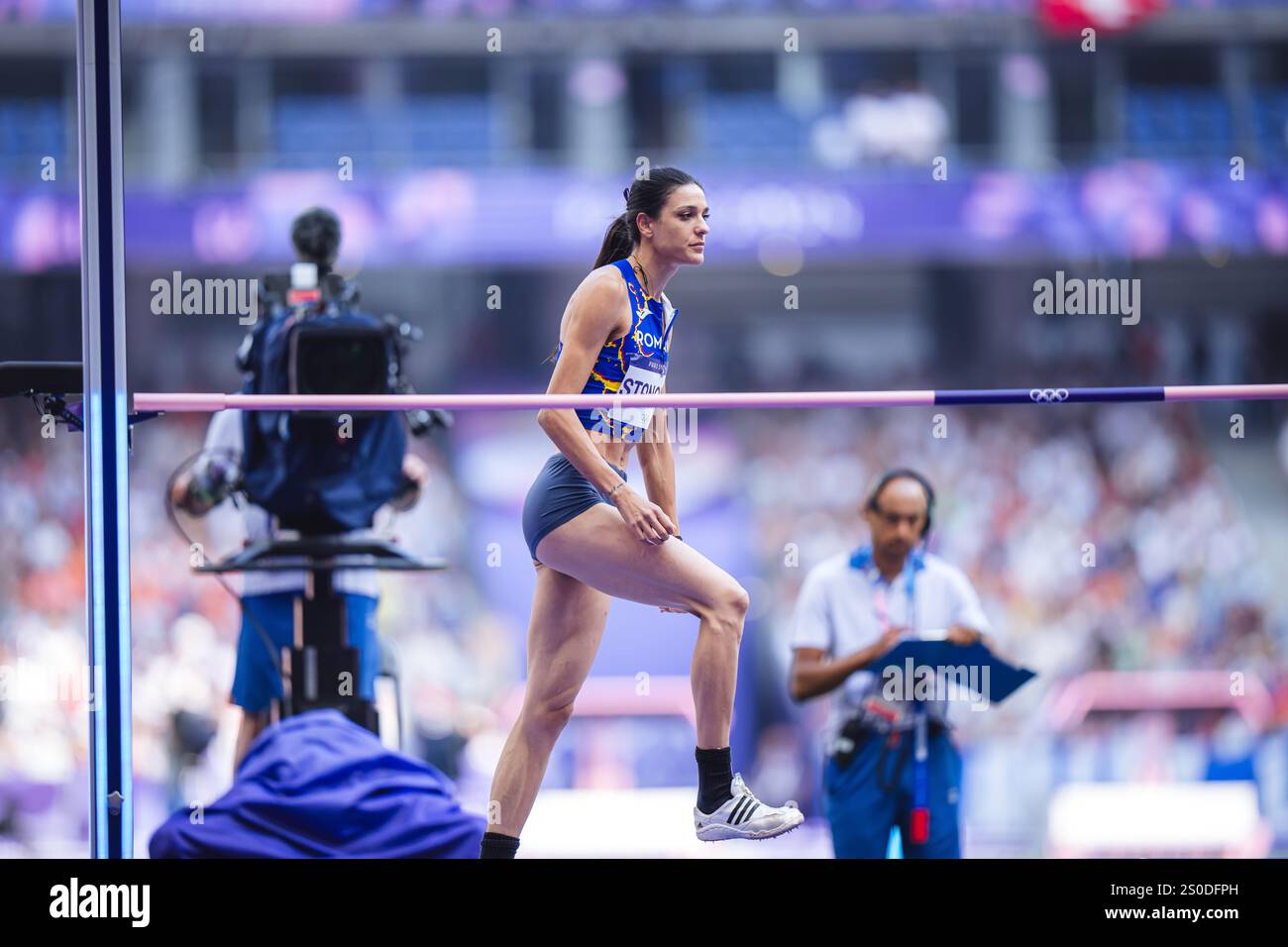 Daniela Stanciu participating in the high jump at the Paris 2024 ...