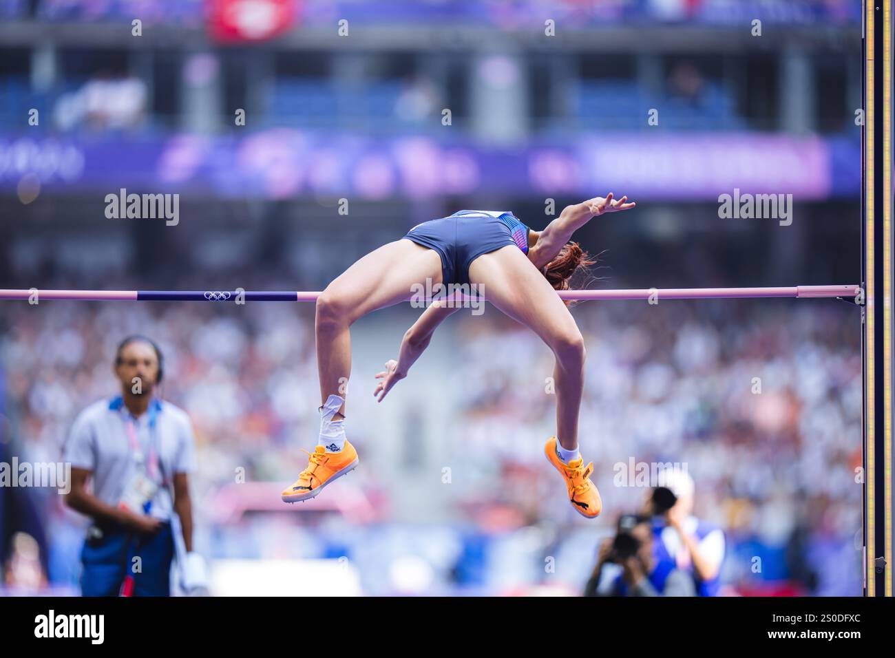 Daniela Stanciu participating in the high jump at the Paris 2024 ...