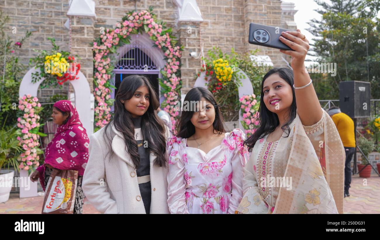 Beawar, Rajasthan, India, December, 25, 2024: Christian girls take a ...