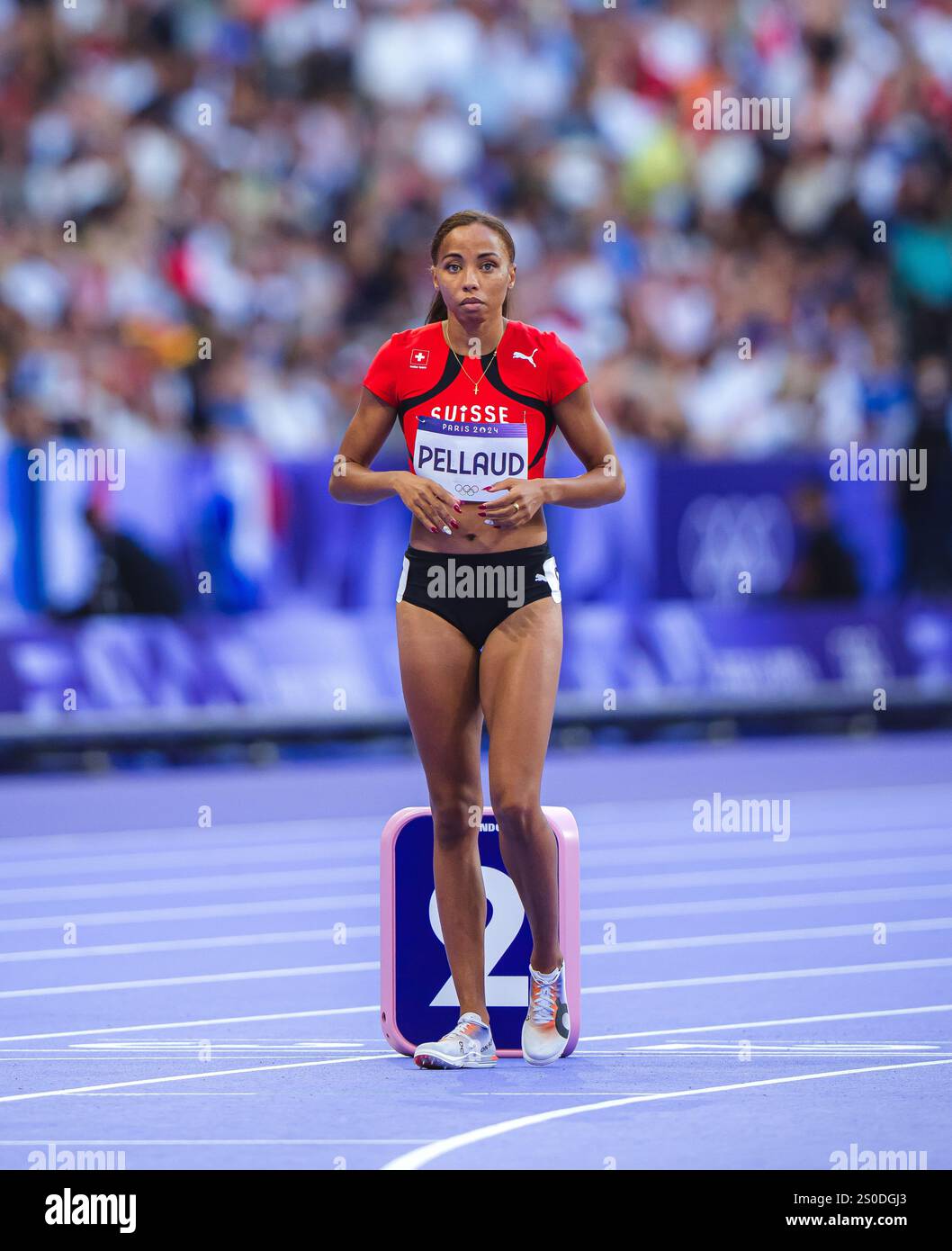 Rachel Pellaud participating in the 800 meters at the Paris 2024 ...