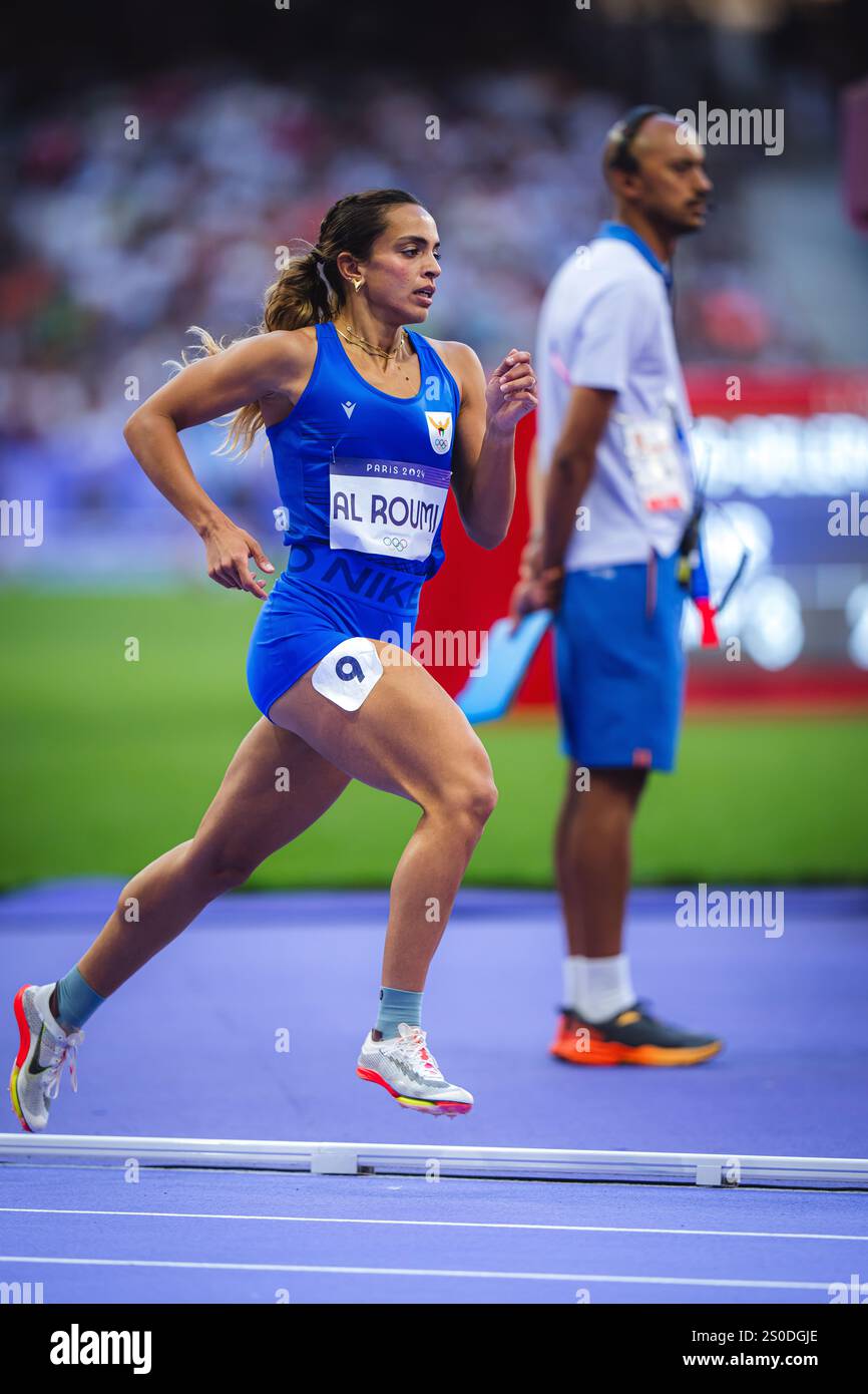 Amal al-Roumi participating in the 800 meters at the Paris 2024 Olympic ...