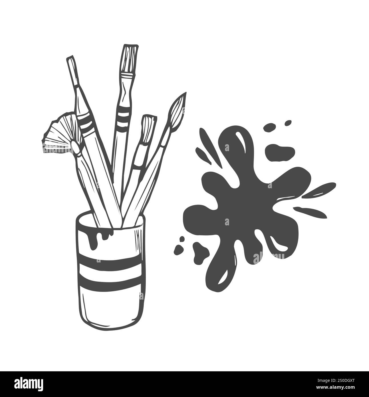 Painting. Palette, set of brushes and tubes with paint. Sketch ...