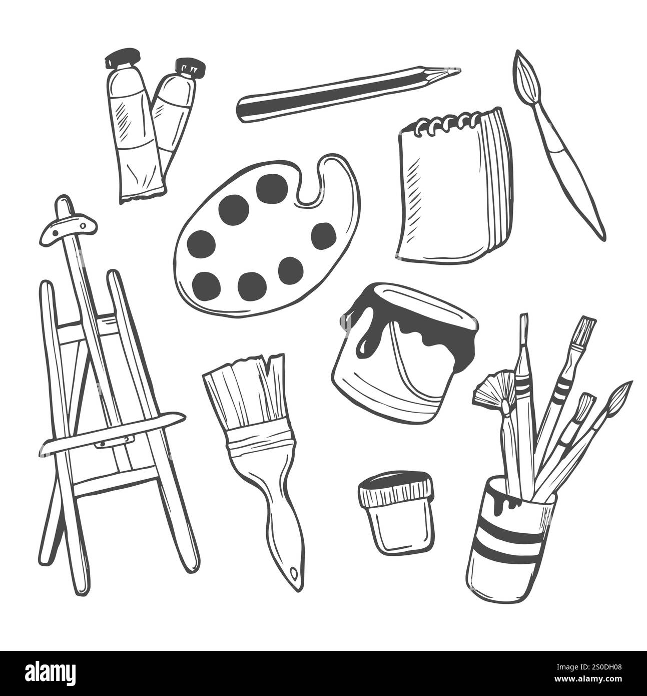Vector art tools sketch. set hand drawn vector artist s supplies ...