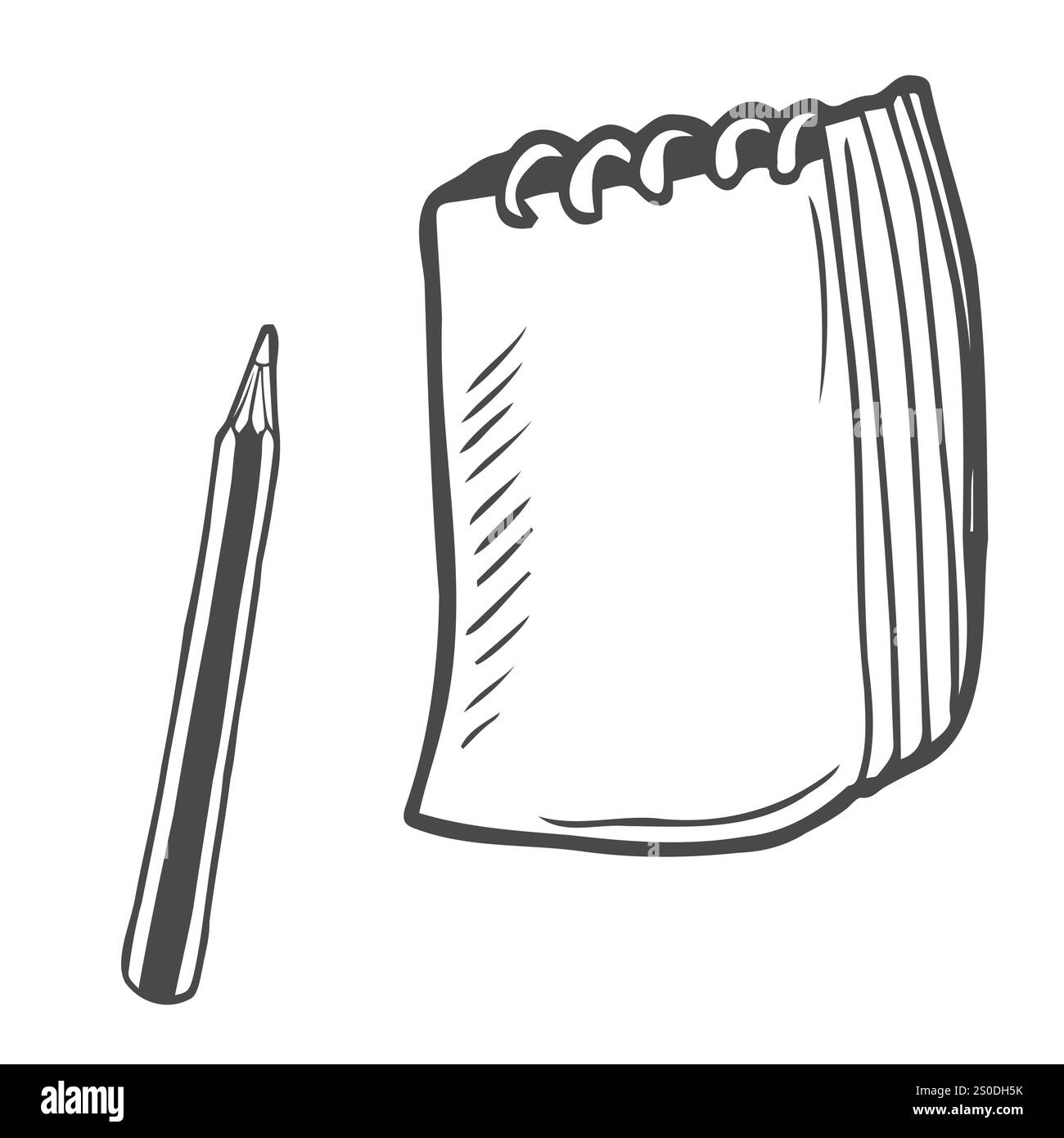 Hand drawn doodle sketch open notebook, clear page, template for notes ...