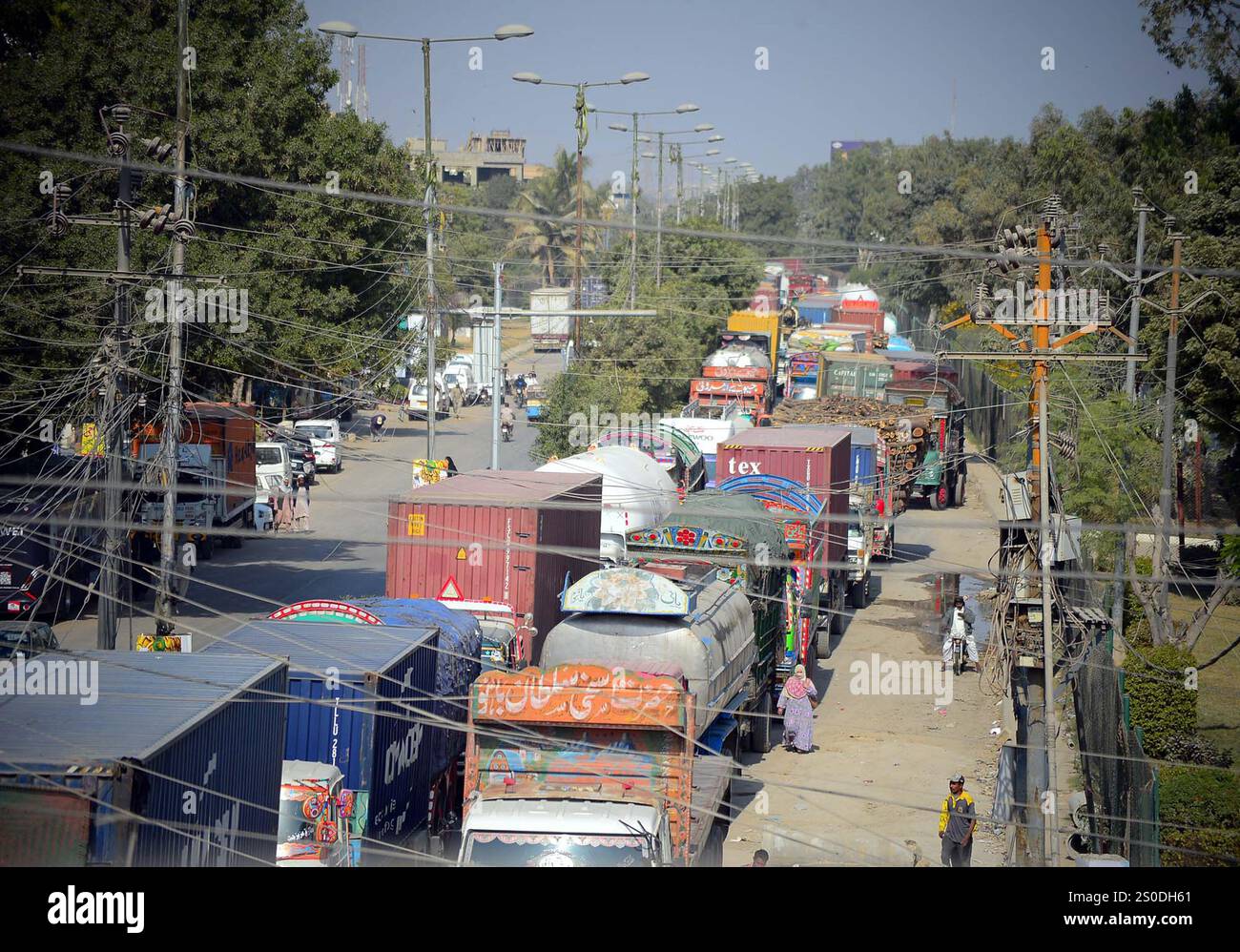 View of traffic jam due to protest demonstration of Majlis Wahdat-e ...