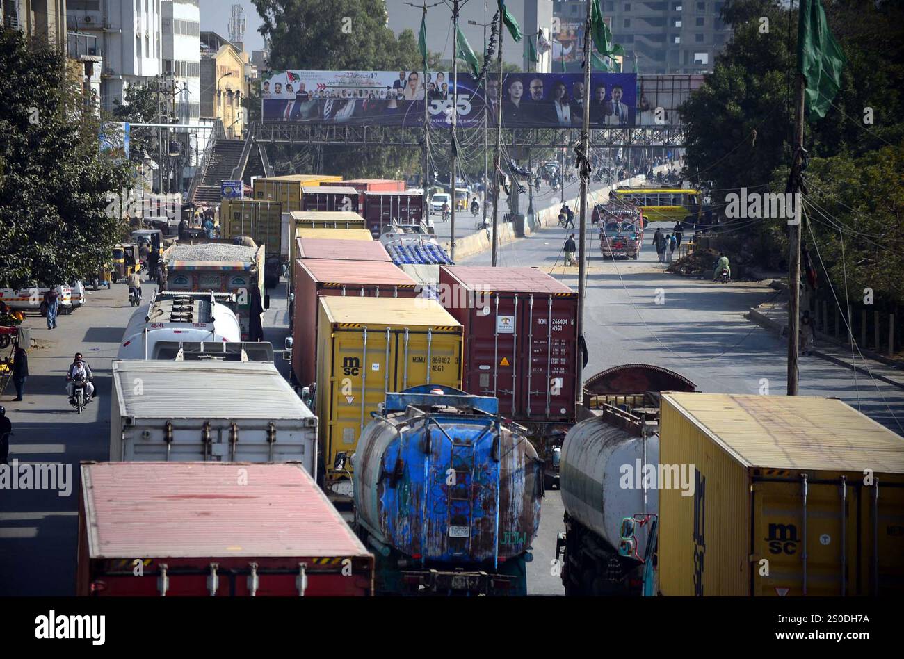 View of traffic jam due to protest demonstration of Majlis Wahdat-e ...
