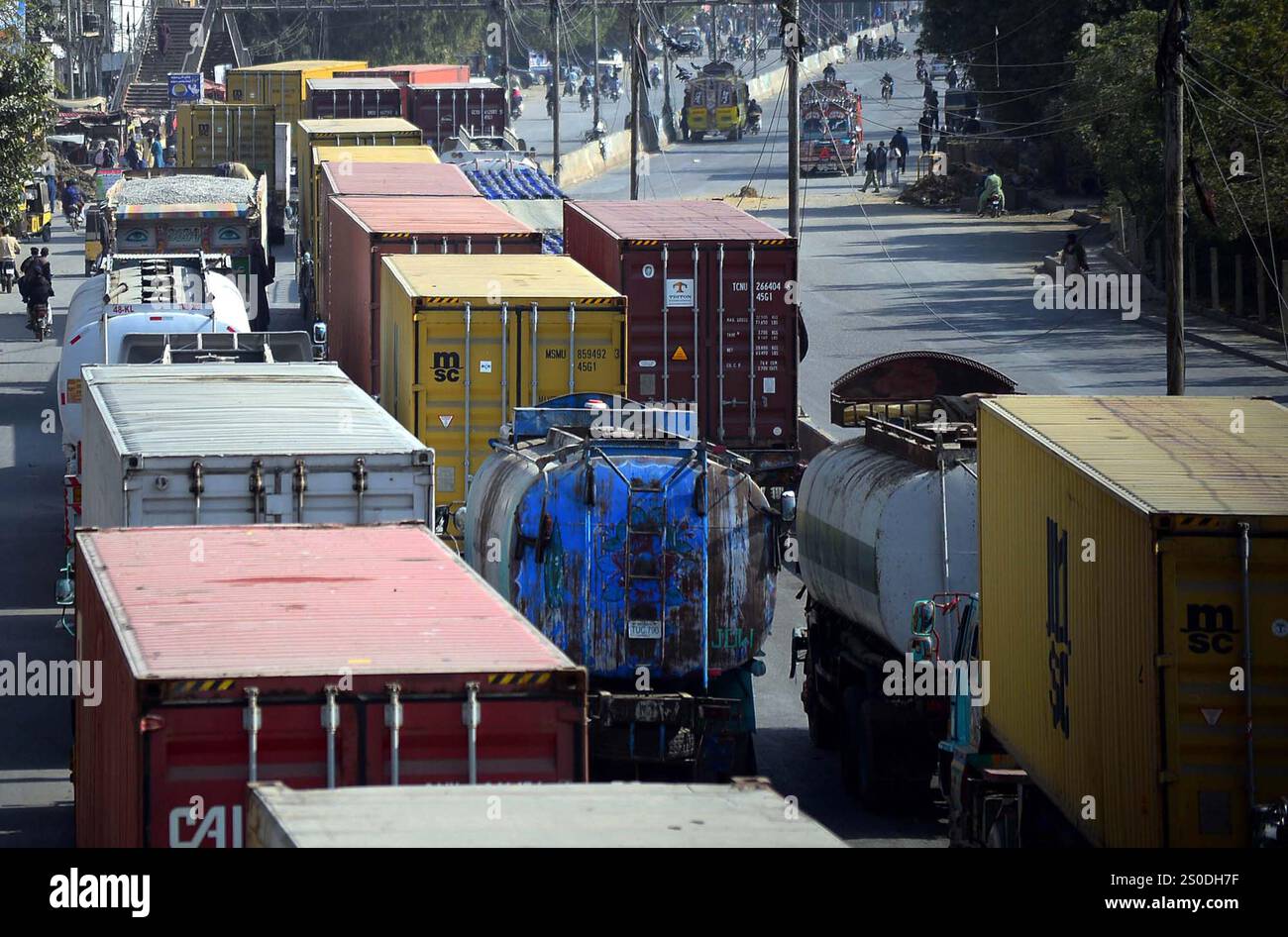 View of traffic jam due to protest demonstration of Majlis Wahdat-e ...