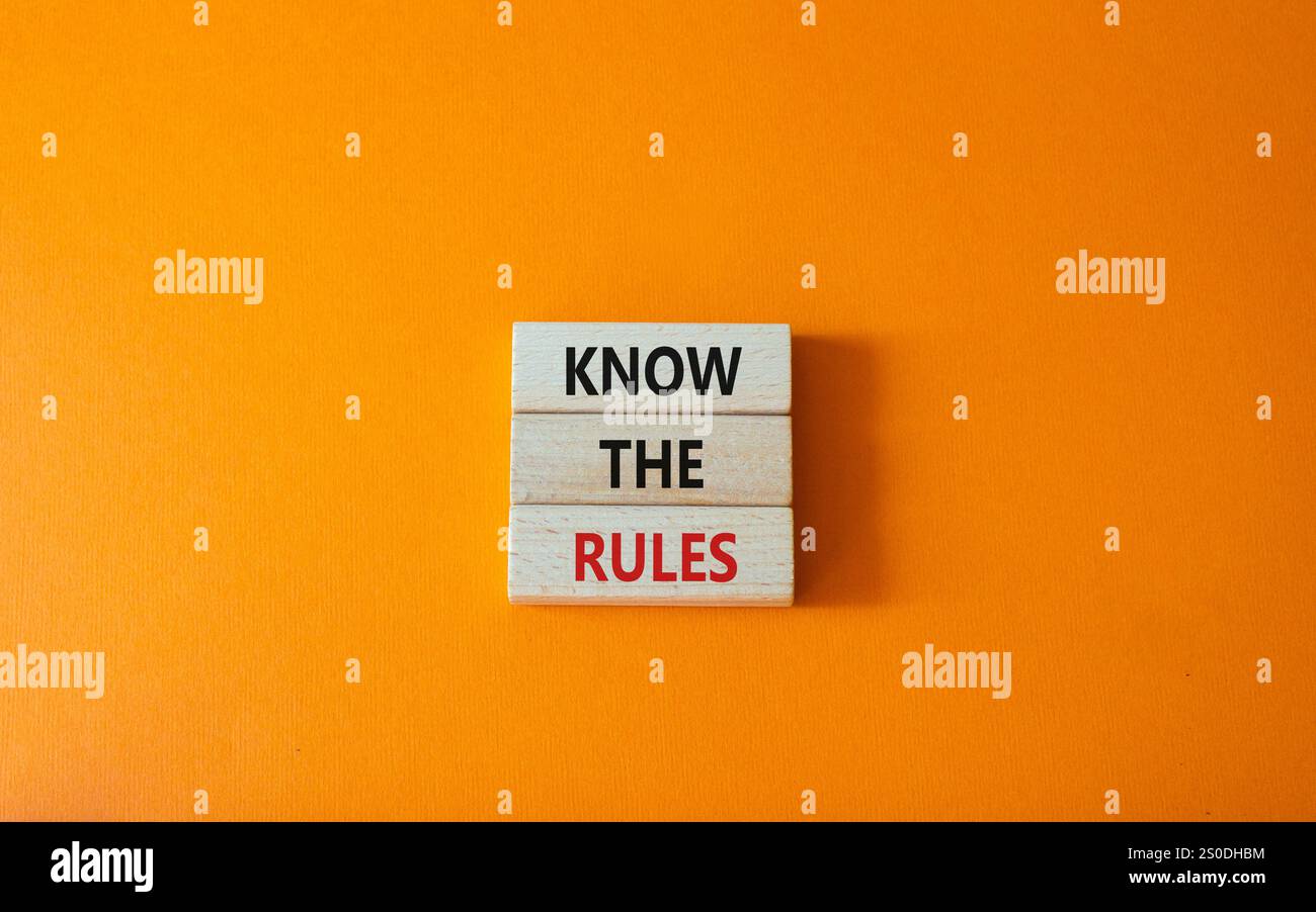 Know the rules symbol. Wooden blocks with words Know the rules ...