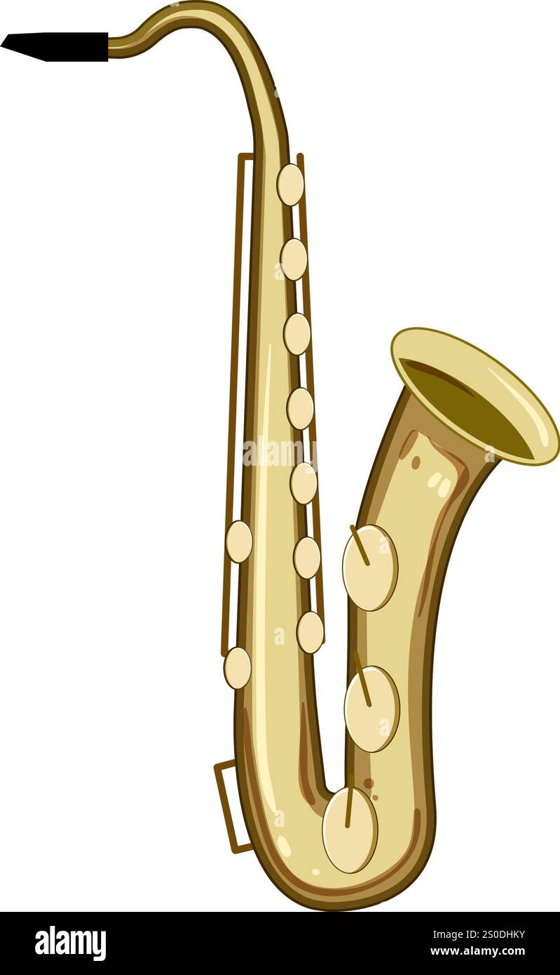 brass saxophone cartoon. woodwind keys, mouthpiece embouchure ...