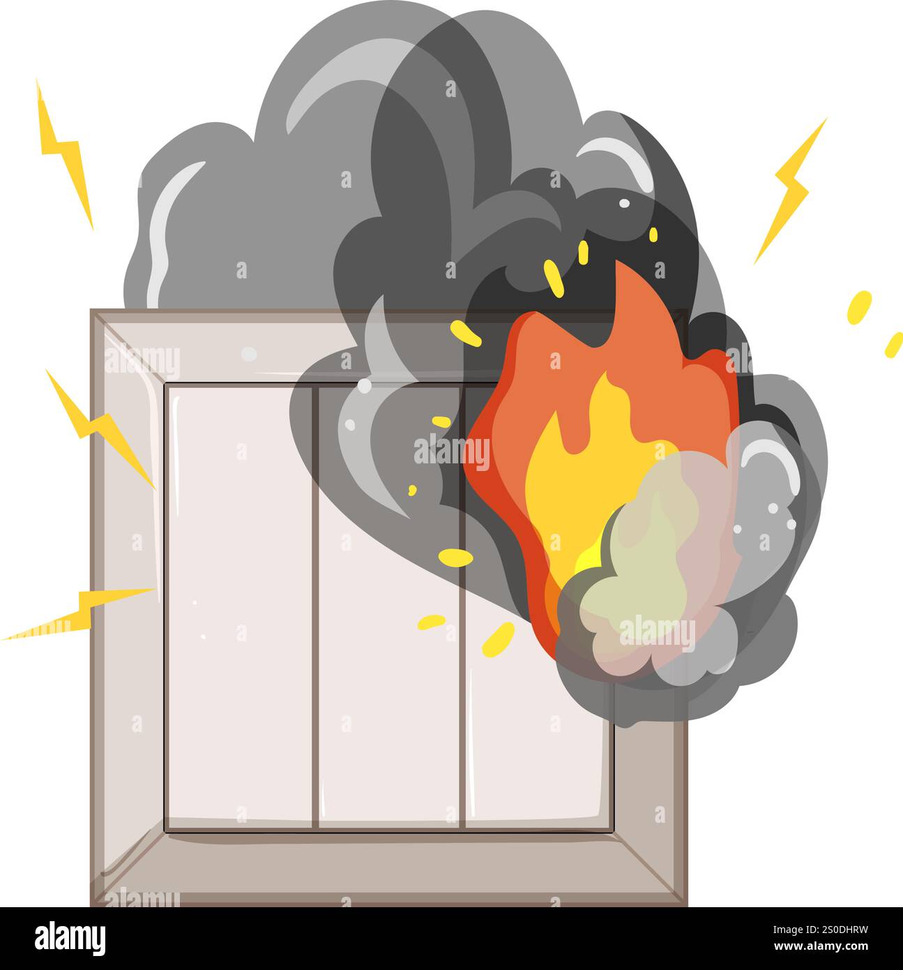 sparks short circuit fire cartoon. insulation arcing, breaker current ...