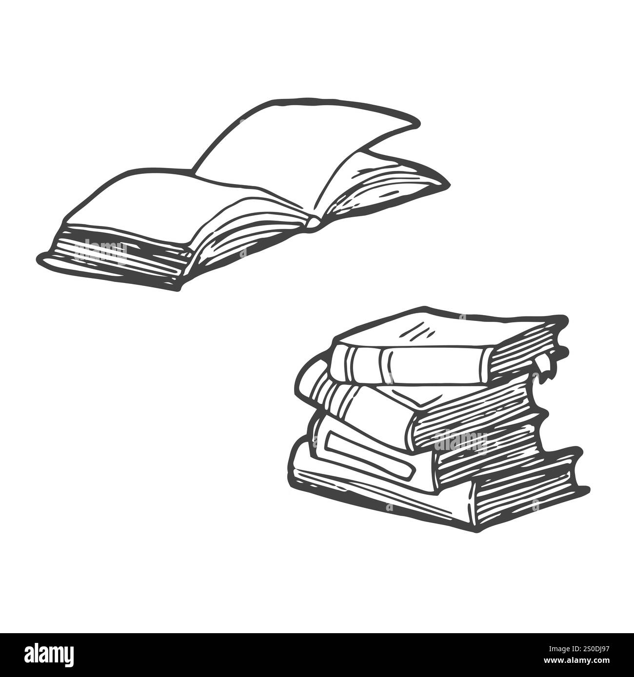 Hand drawn books doodle set. Black color sketch. Line art style. Vector ...