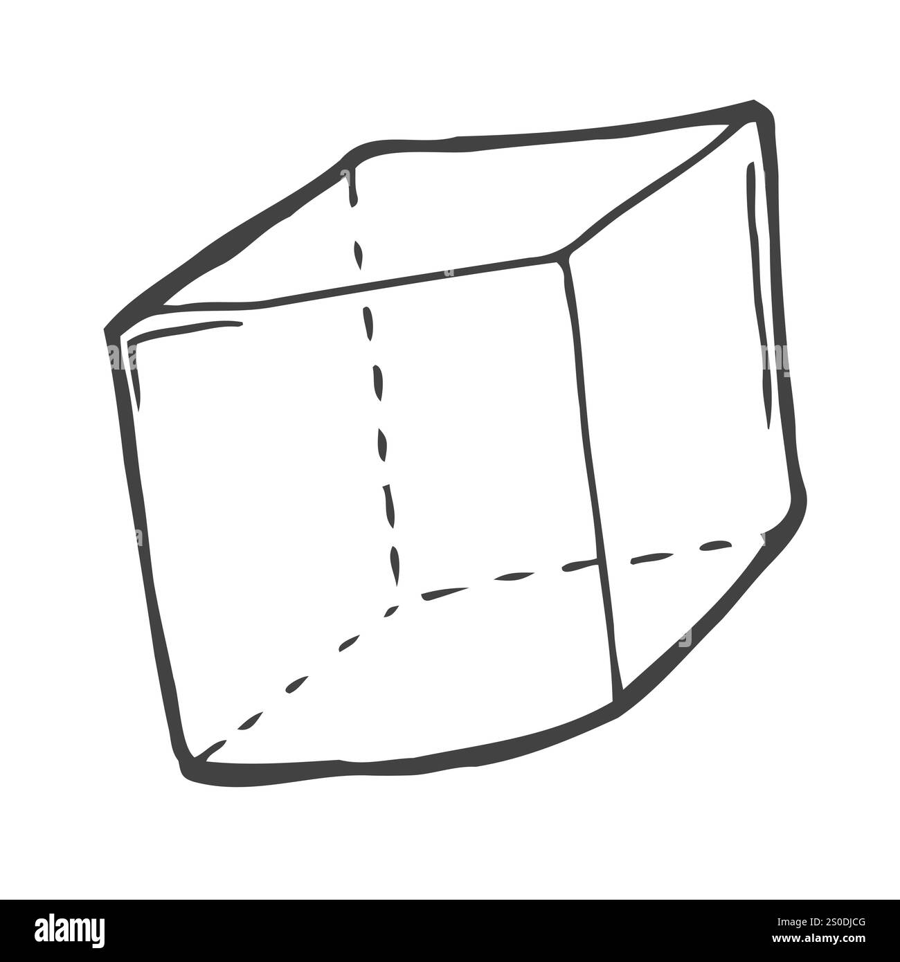 cube sketch. geometric figure. square - black and white illustration ...