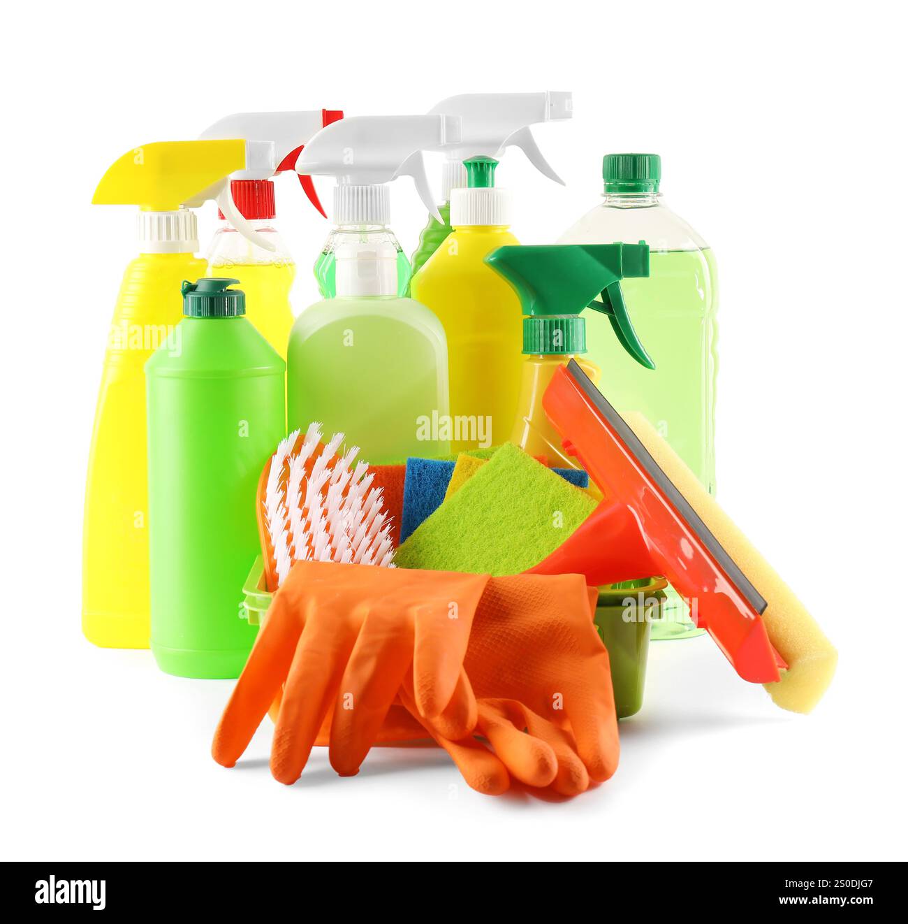 Set of different cleaning products isolated on white Stock Photo - Alamy