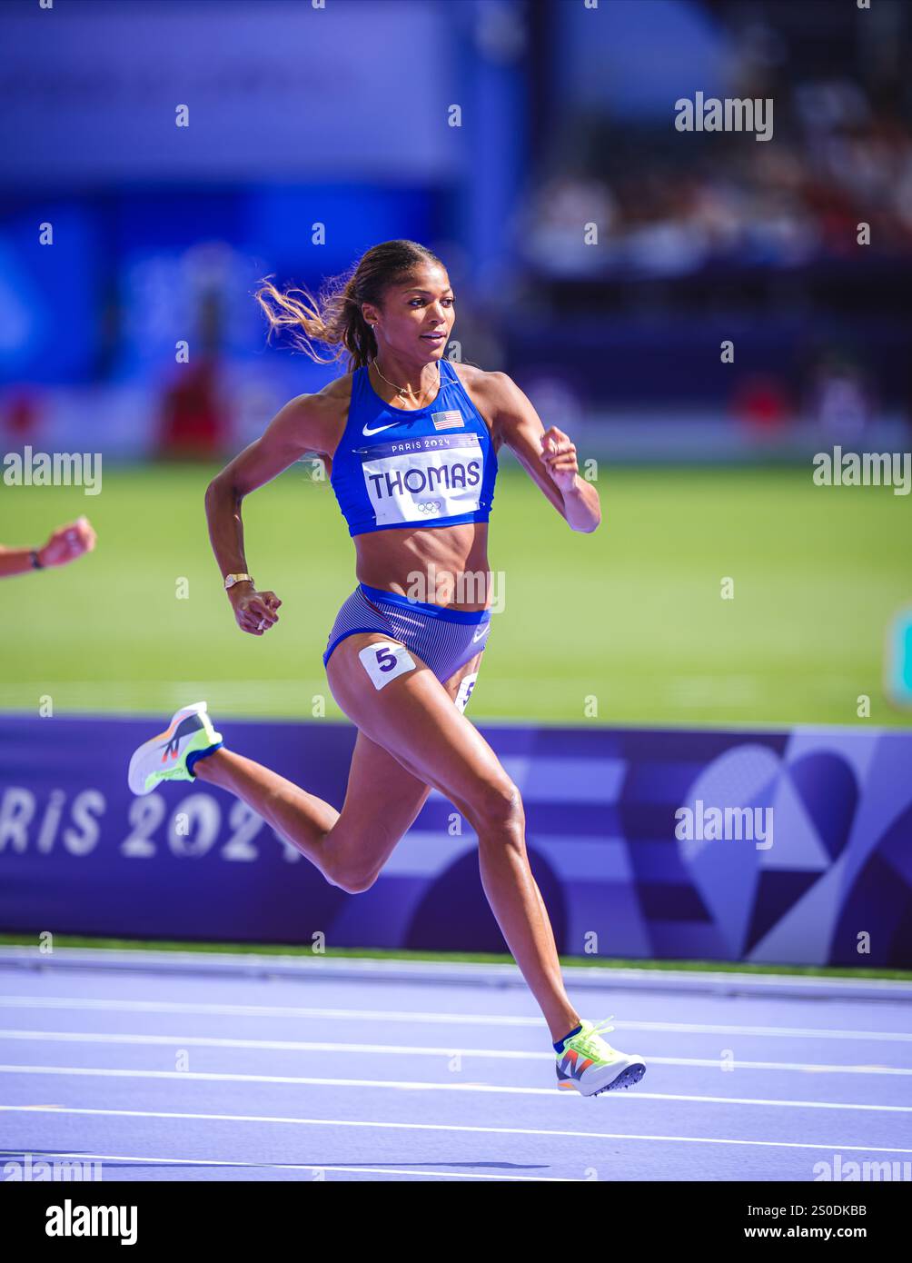 Gabrielle Thomas participating in the 200 meters at the Paris 2024 ...