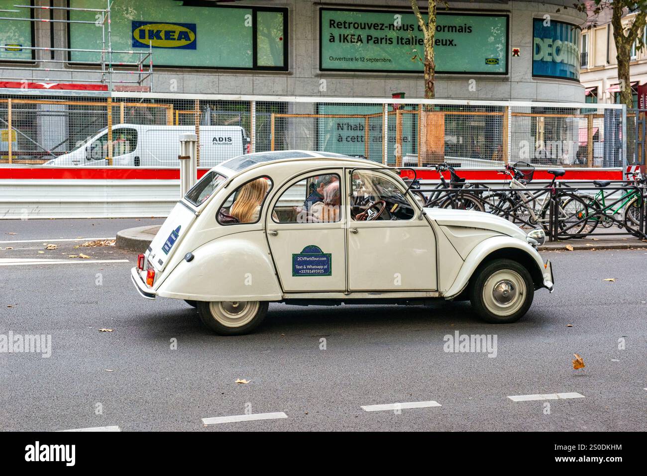 Private motor tours around Paris in a classic Citreon 2CV vehicle Stock ...