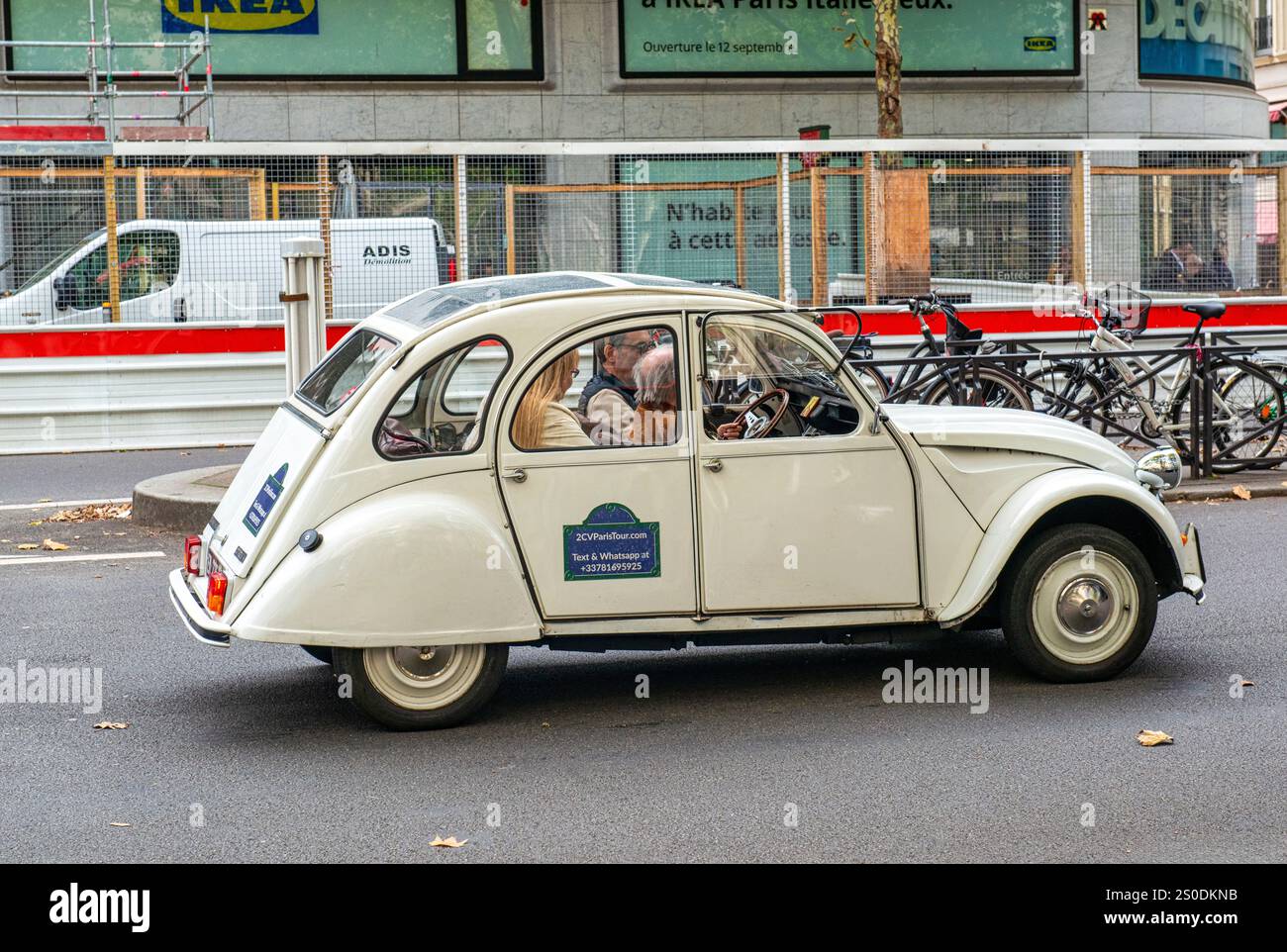 Private motor tours around Paris in a classic Citreon 2CV vehicle Stock ...