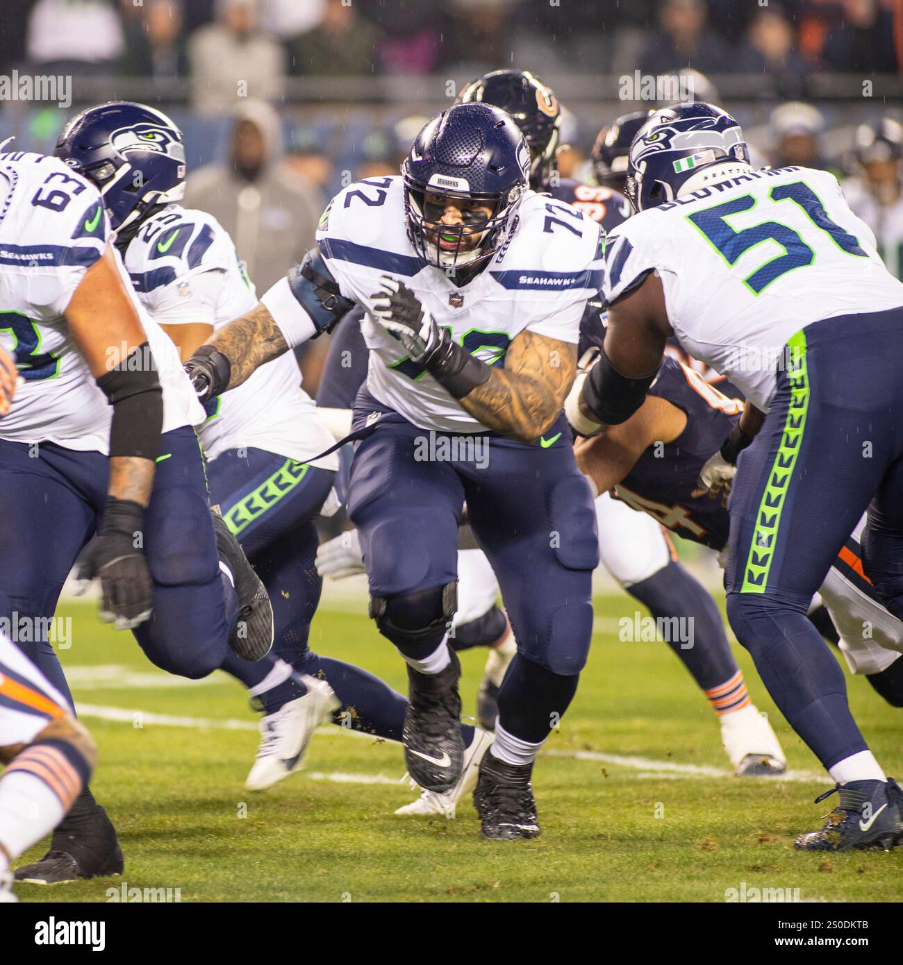 Seattle Seahawks Abraham Lucas (72) in action during an NFL football ...