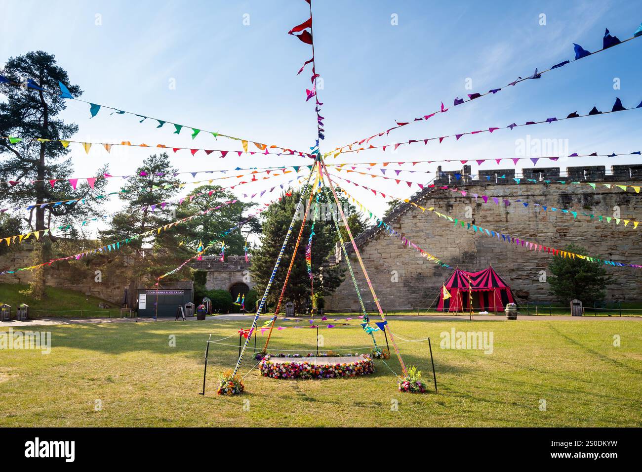 The central courtyard of Warwick Castle in Warwickshire England UK ...
